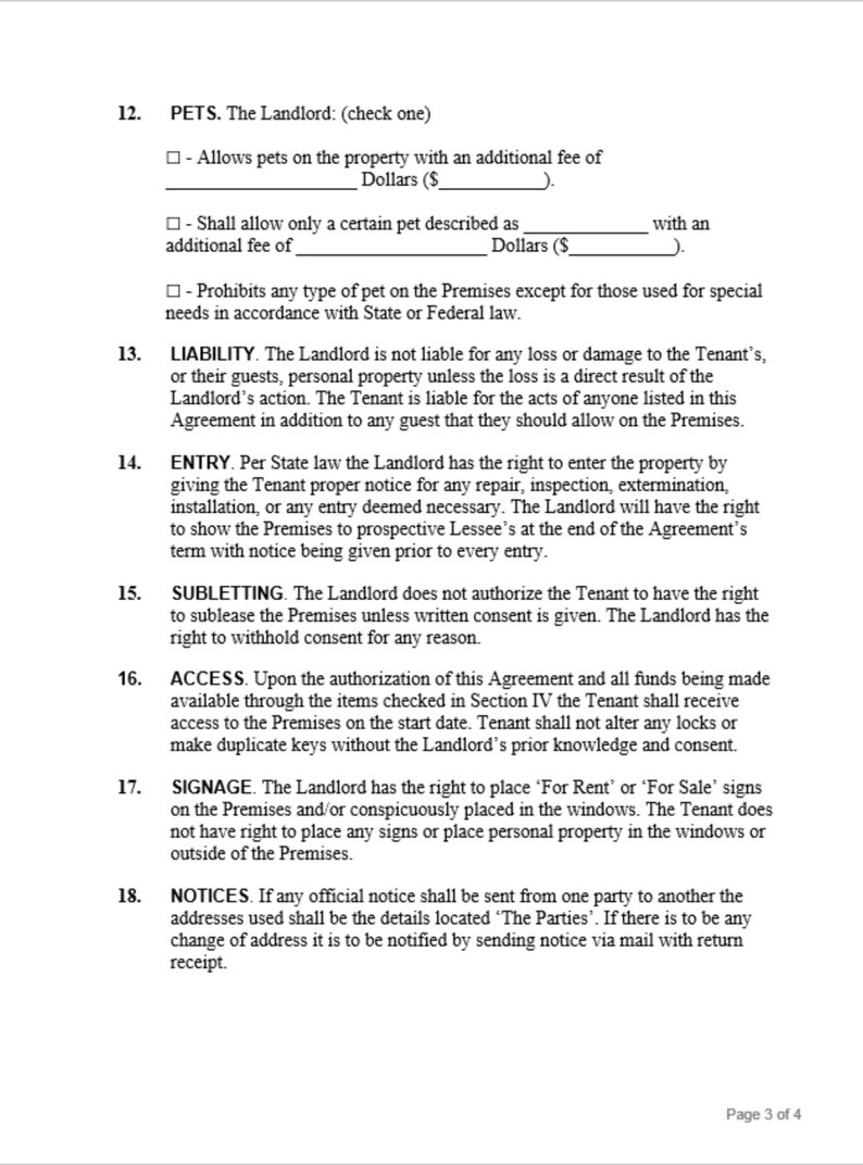 Editable Rental Agreement Template: Landlord Lease Contract (digital ...