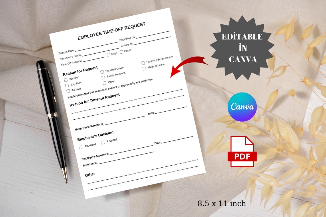 Printable Employee Time-off Request Form: Editable Vacation Template ...