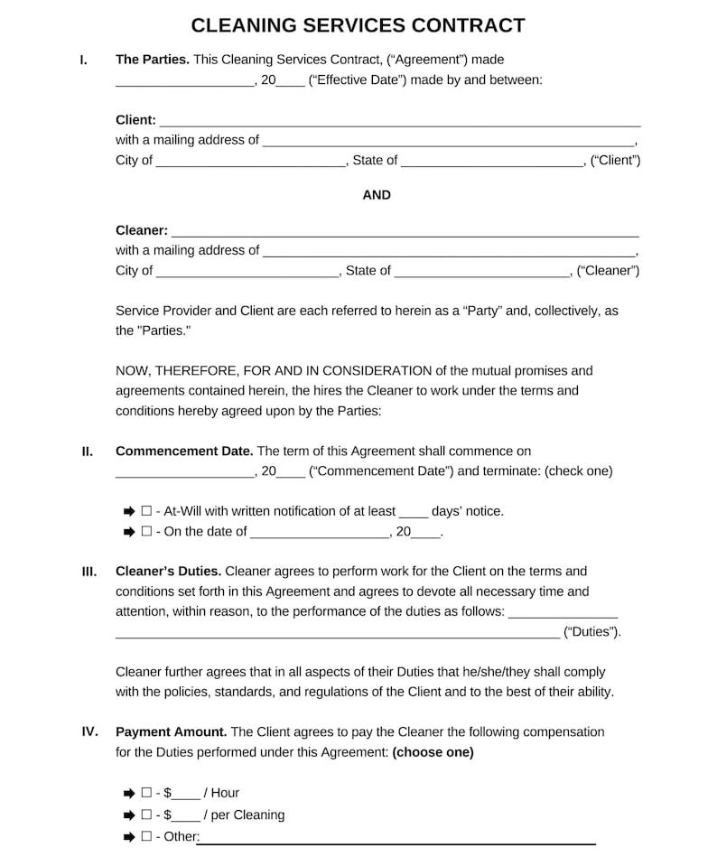 Editable Cleaning Services Contract Template (canva & PDF Digital ...