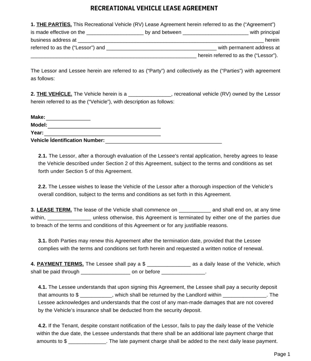 Printable Rv Rental Agreement Short Term Rental Rv Camper Pdf Digital