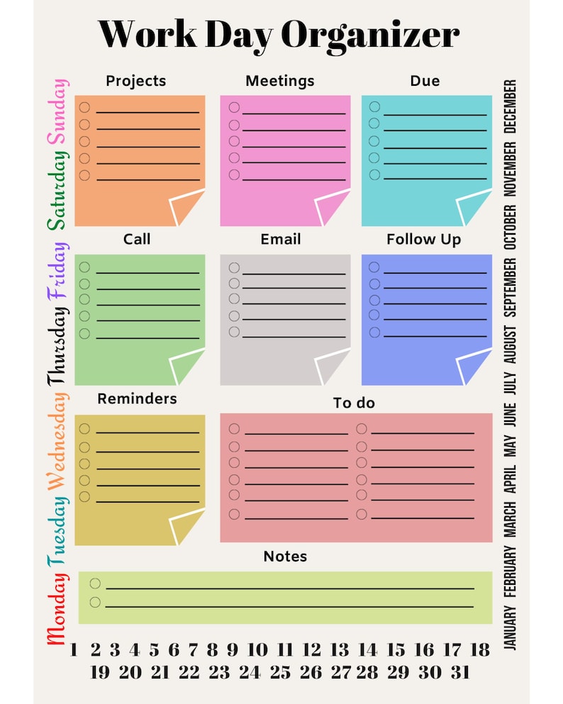 Workday Organizer Template, Work Planner Editable PDF to Do List Edit ...