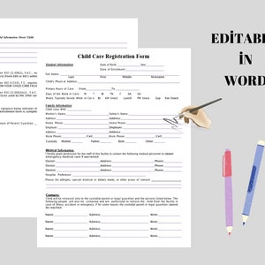 Editable Childcare Registration Form, Nursery & Preschool, Childcare ...