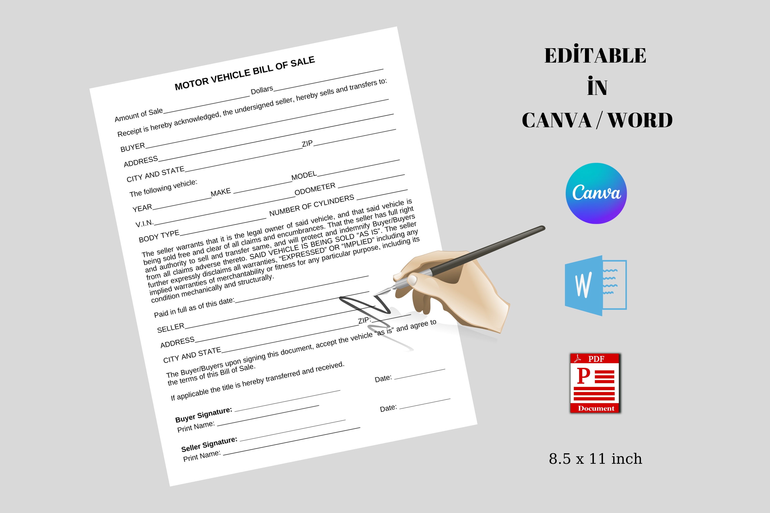 Editable Motor Vehicle Sales Invoice Template (digital Download) - Etsy
