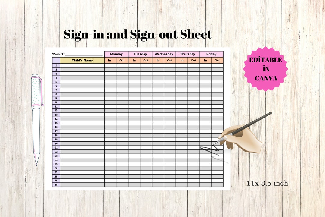 Printable Weekly Sign-in Sheet: Daycare & Classroom Template (digital ...