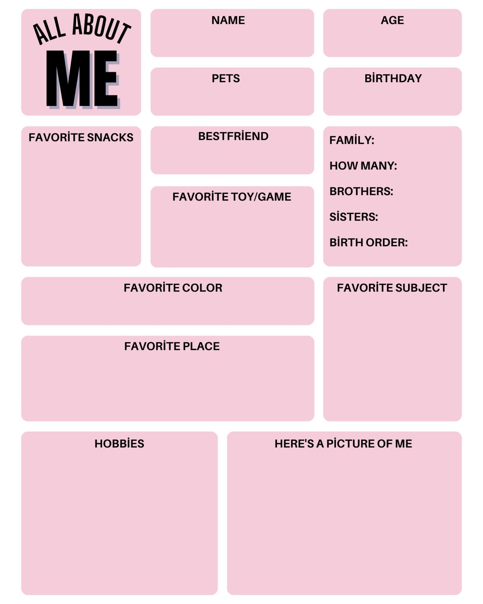 All About Me Template, Colleague Questions Edit as PDF Print - Etsy