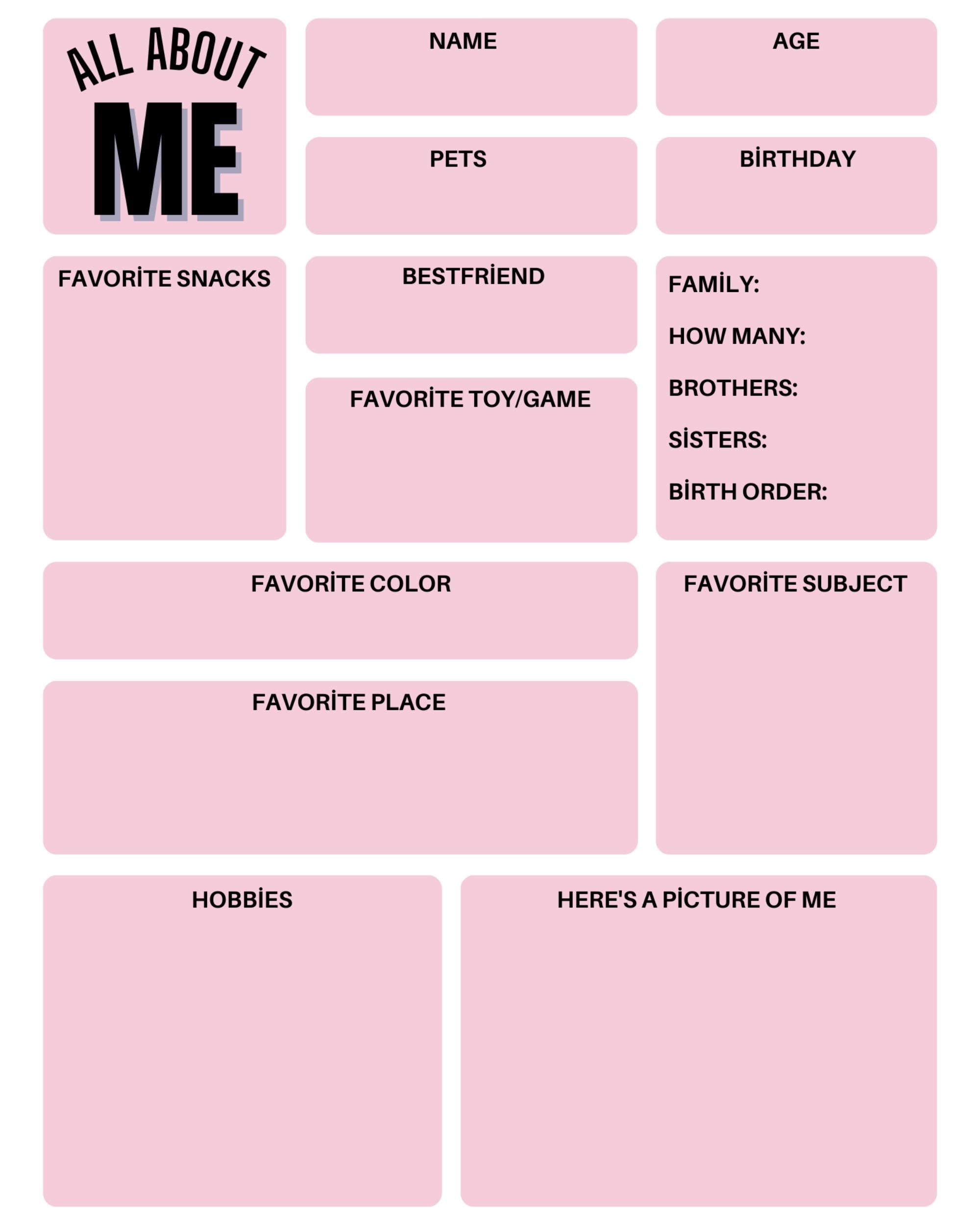 All About Me Template, Colleague Questions Edit as PDF Print - Etsy