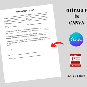 Printable Resignation Letter Template: Editable Professional Format ...