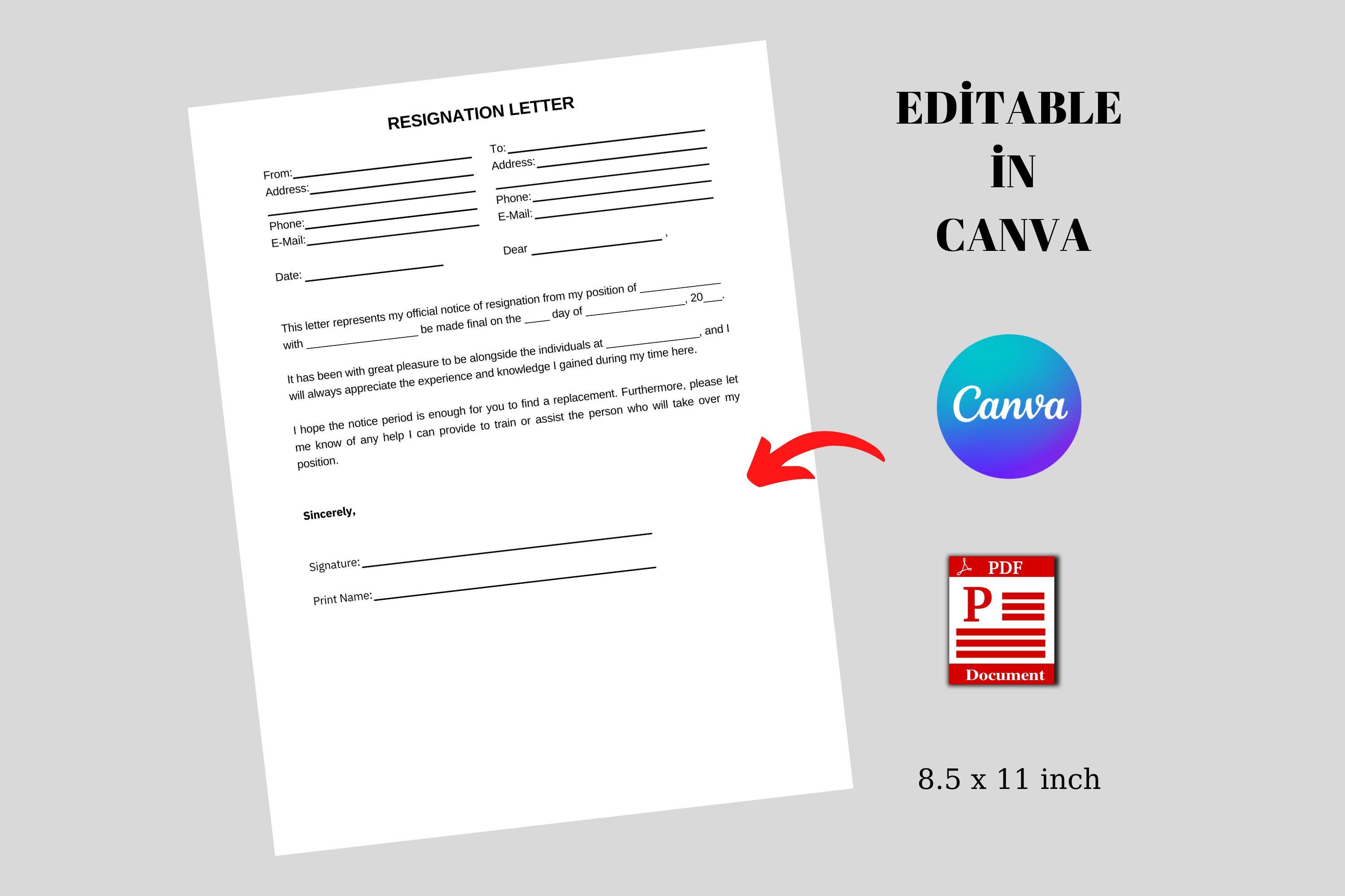 Printable Resignation Letter Template: Editable Professional Format ...