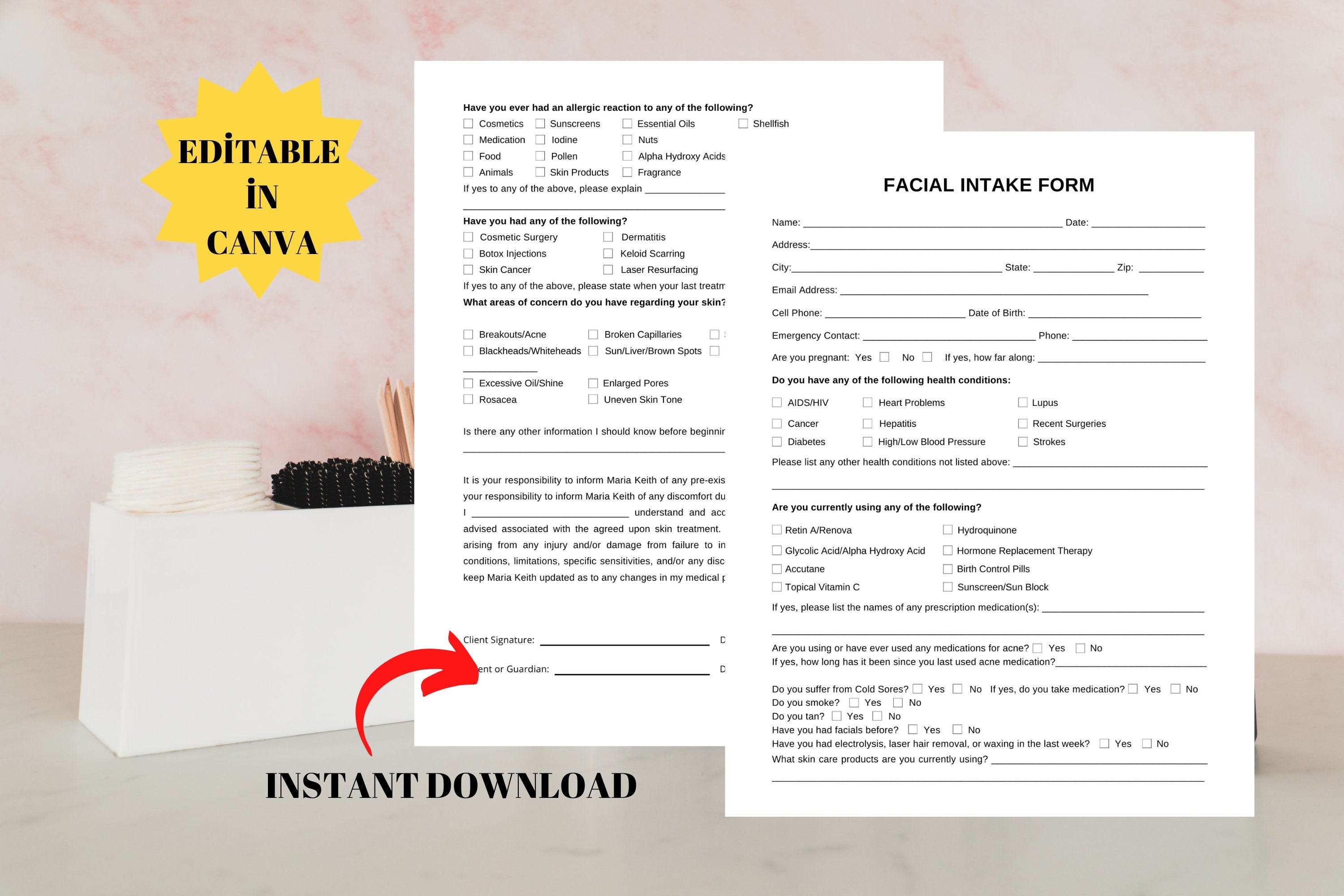 Printable Facial Consultation Form: Client Intake, Editable in Canva ...