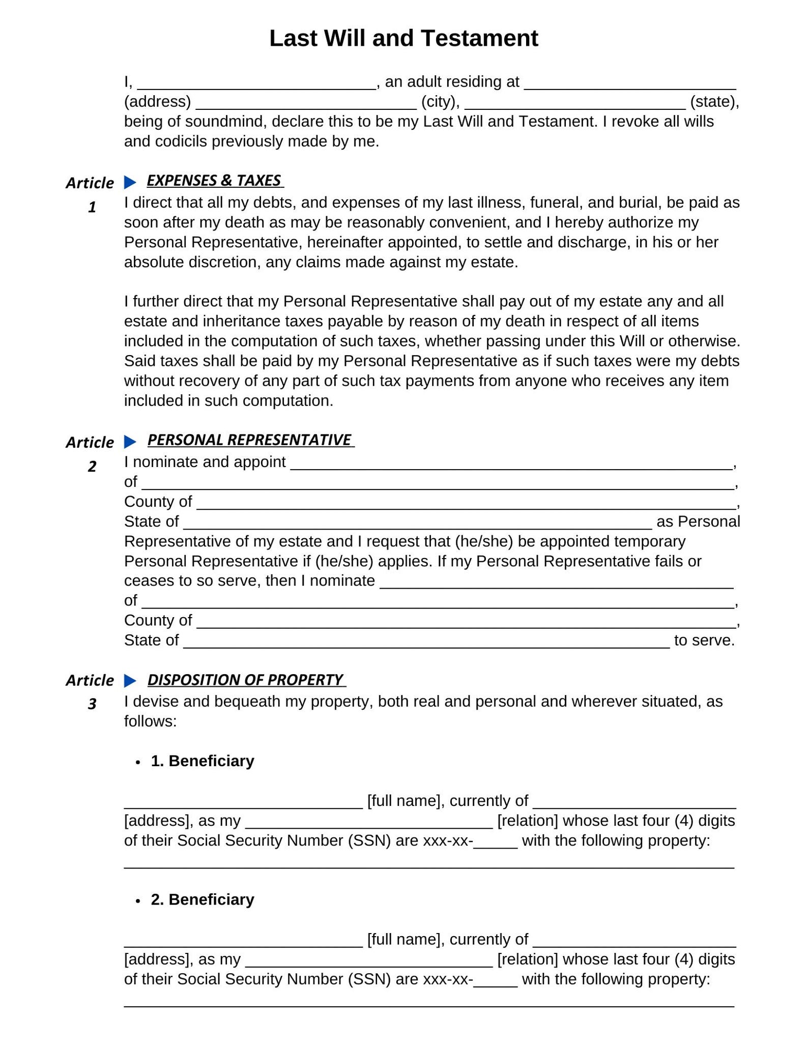 Last Will and Testament Template: Editable Canva Form (digital Download ...