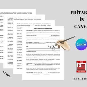 Printable RV Rental Agreement, Short Term Rental RV Camper PDF Digital ...