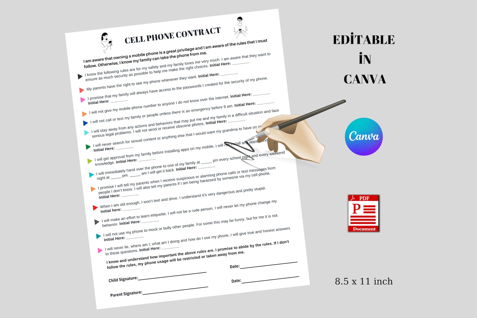 Editable Cell Phone Contract: Printable Family Rules (PDF Digital ...