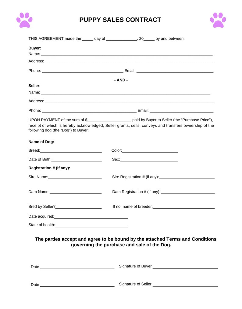Personalized Puppy Sales Contract Template: Editable Dog Agreement (PDF ...