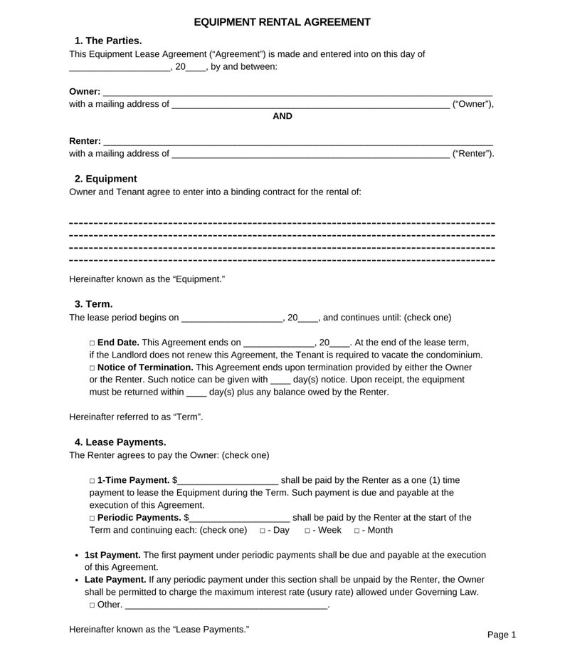 Printable Equipment Rental Agreement: Editable Event Contract (canva ...