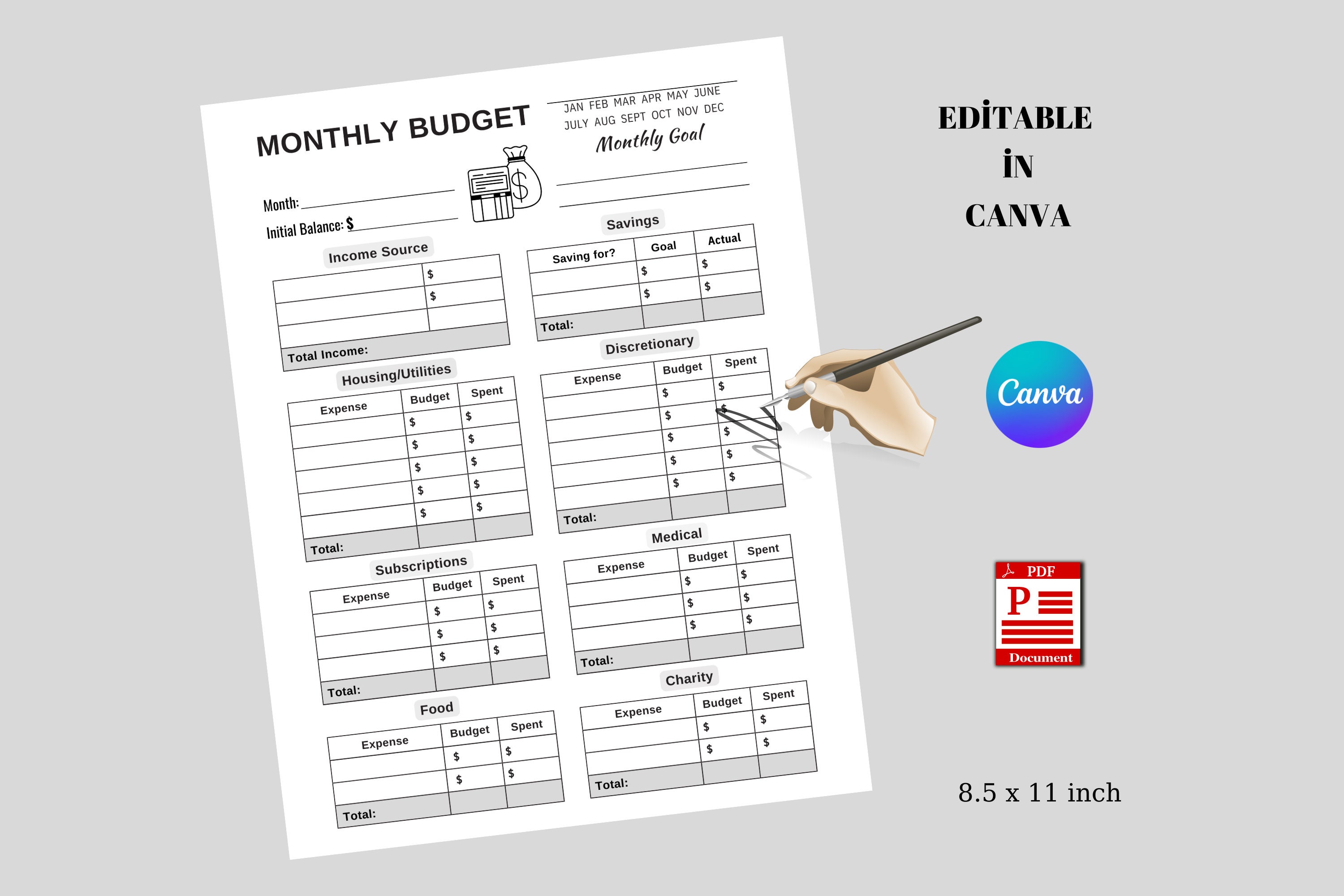 Monthly Budget Template, Printable Monthly Budget Printout Template ...