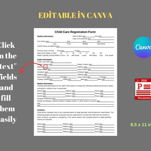 Editable Childcare Registration Form, Nursery & Preschool, Childcare ...