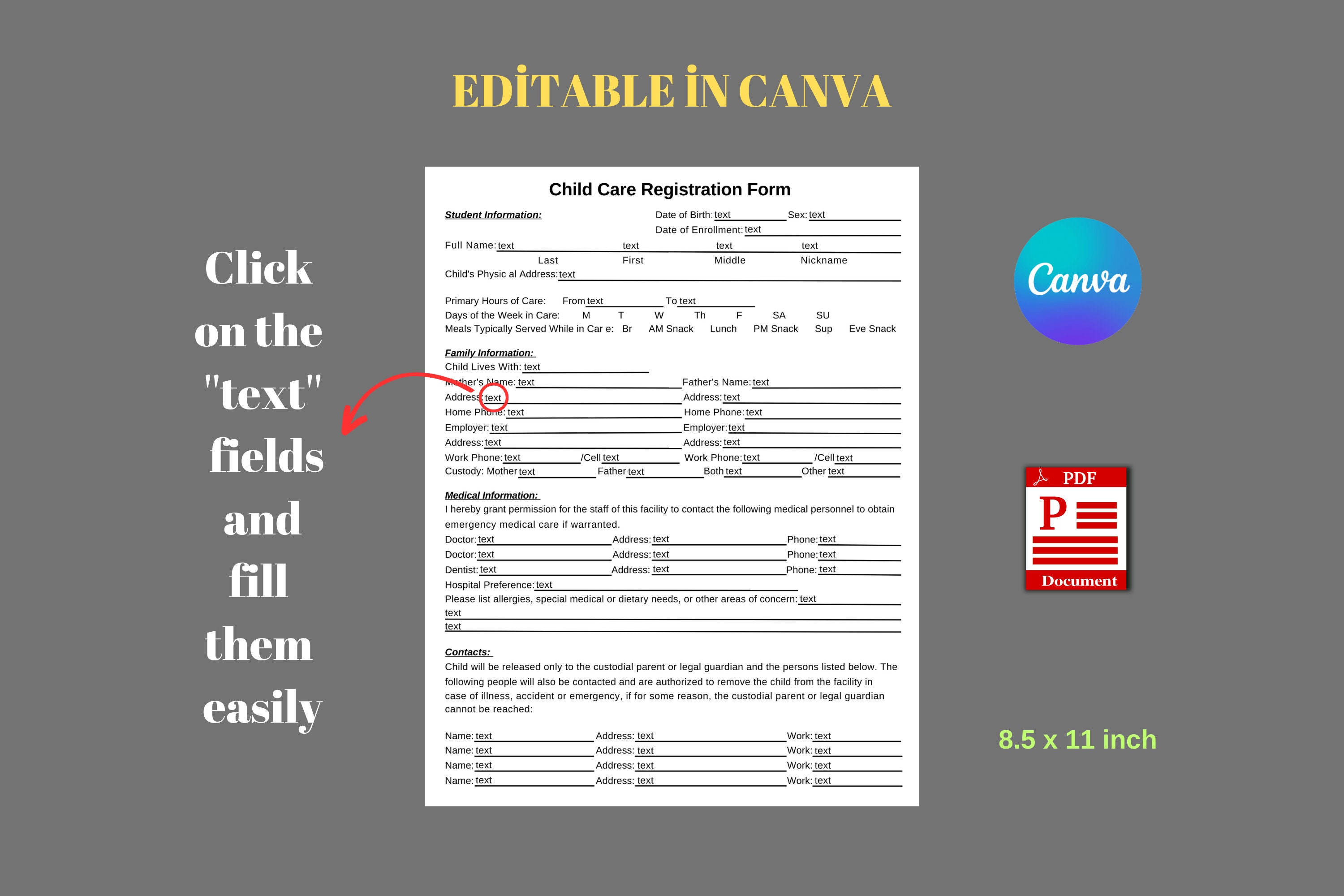 Editable Childcare Registration Form, Nursery & Preschool, Childcare ...