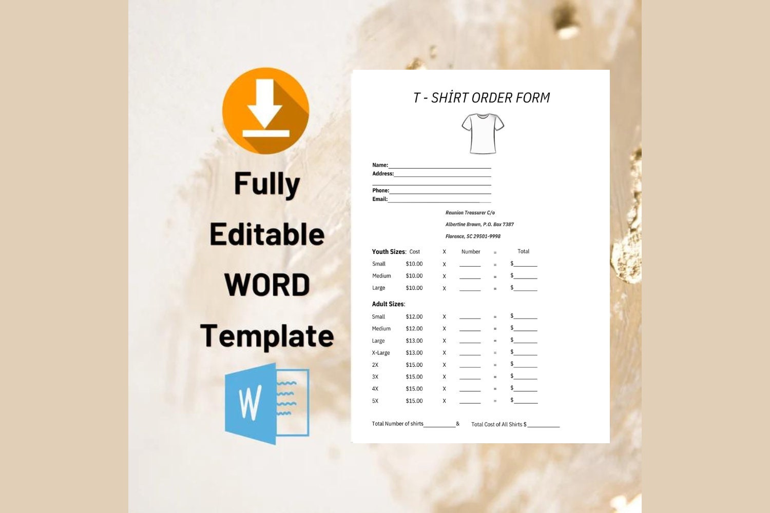T-shirt Order Form Template: Minimalist, Editable (word, Canva PDF) - Etsy