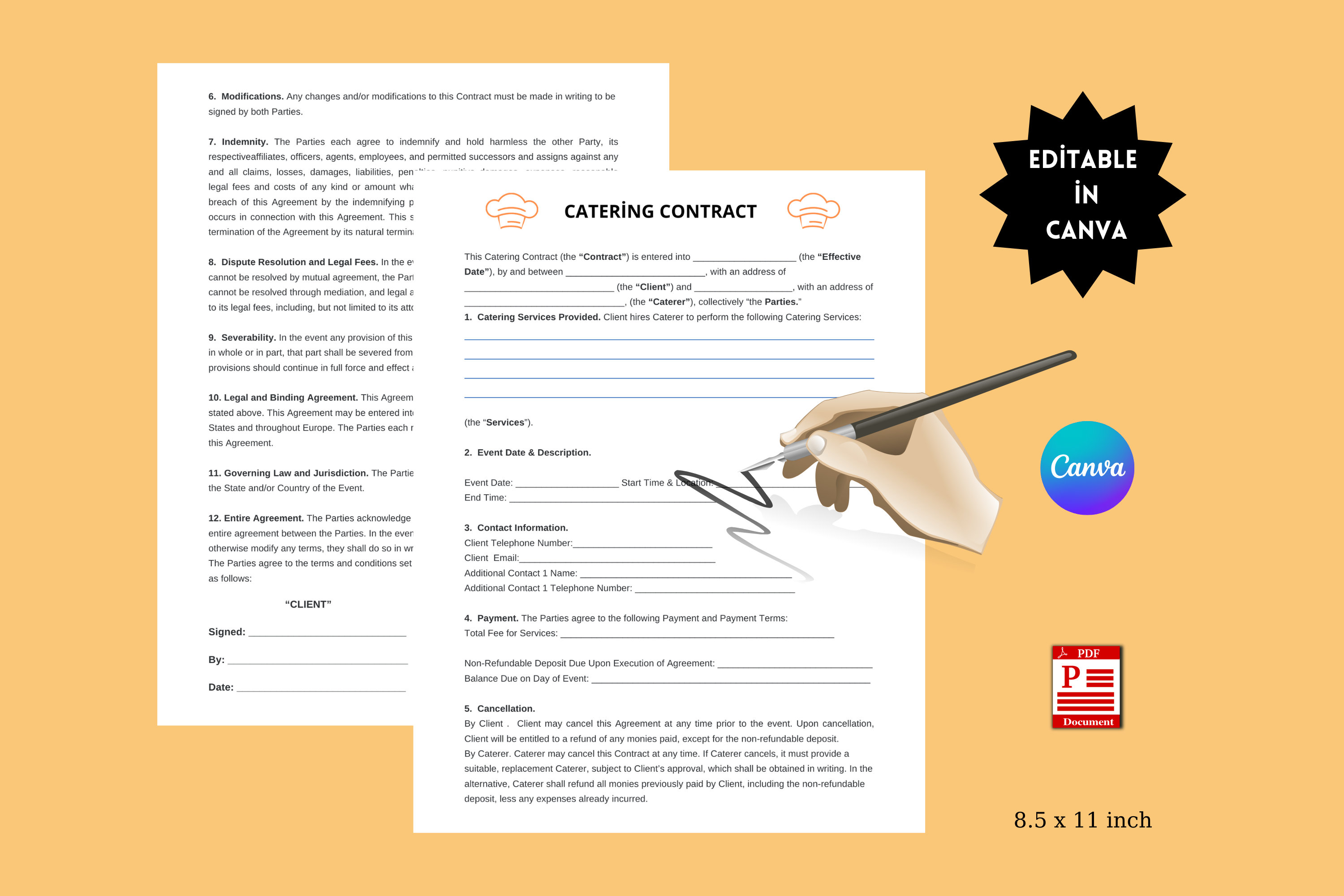 Printable DIY Catering Contract, Editable Food Supply Contract, Wedding ...