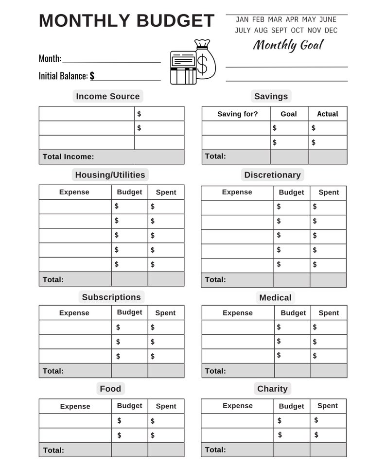 Monthly Budget Template, Printable Monthly Budget Printout Template ...