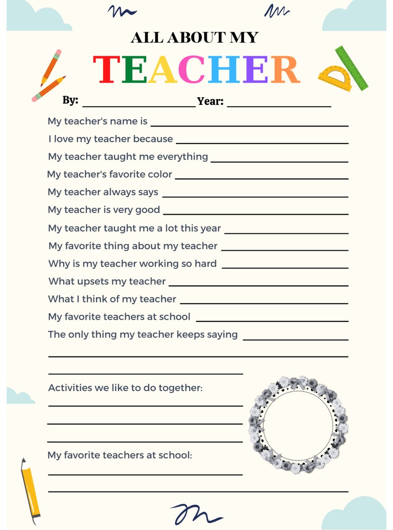 Printable Teacher Appreciation Week, Teacher Survey, All About My ...
