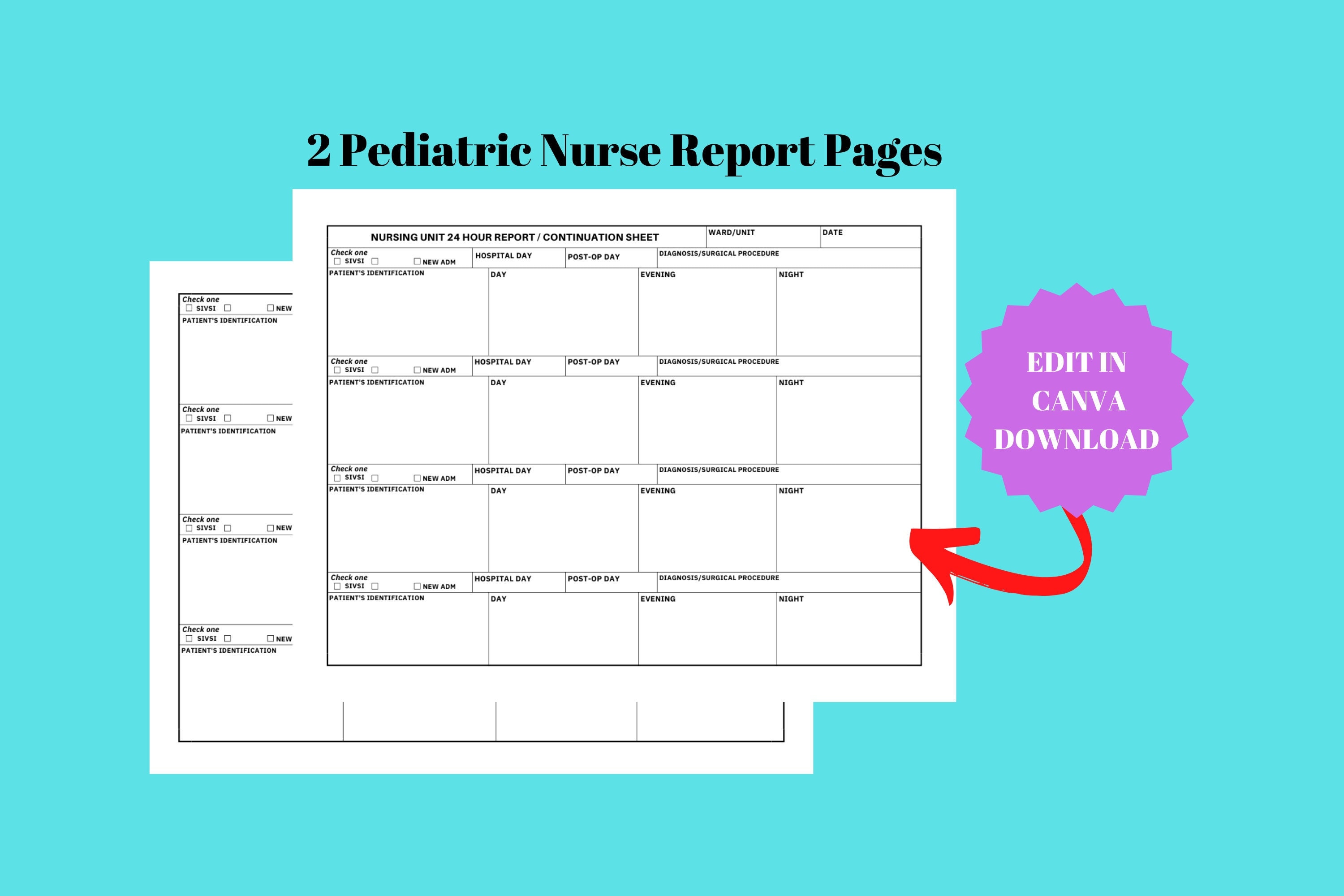 Printable Pediatric Nurse Report Page for 2 Patients - Etsy