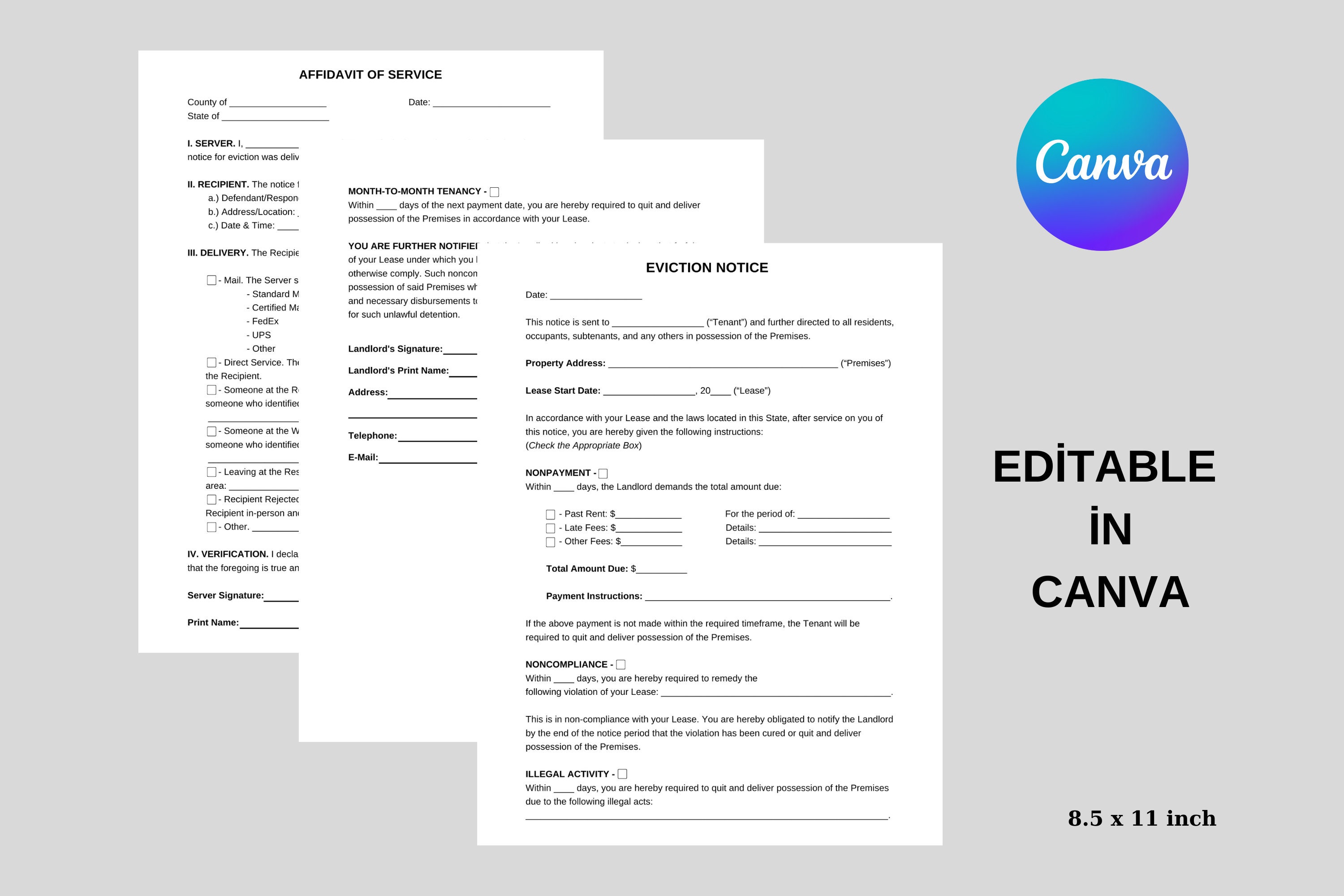 Printable Eviction Notice Template: Editable Landlord Form (digital ...