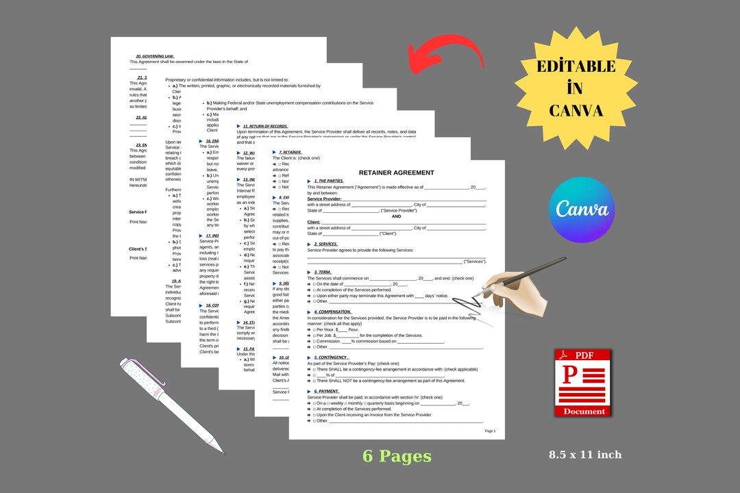 Printable Retainer Agreement Template, Digital Download - Etsy