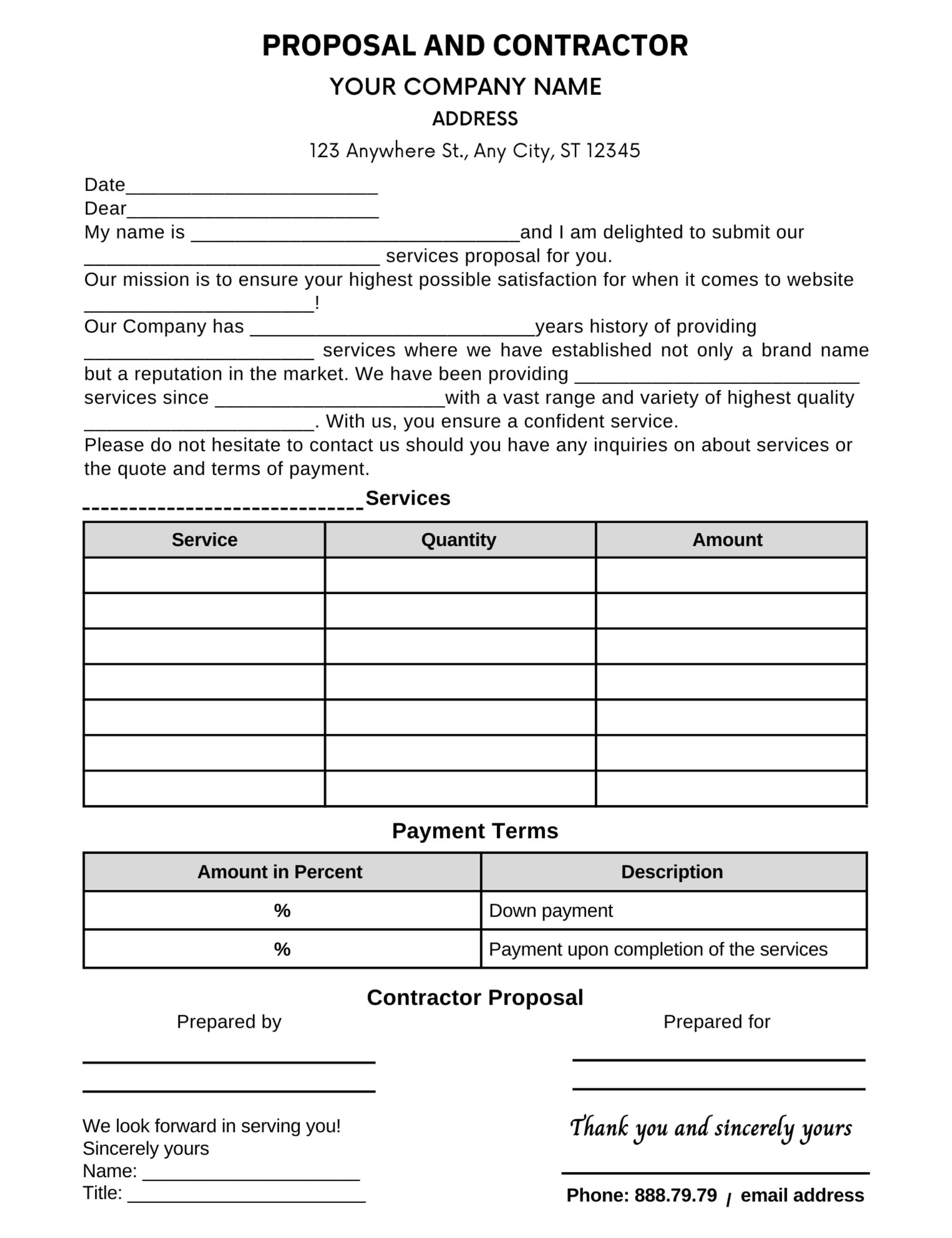 Printable Proposal Contract Form: Editable Template (canva PDF) - Etsy