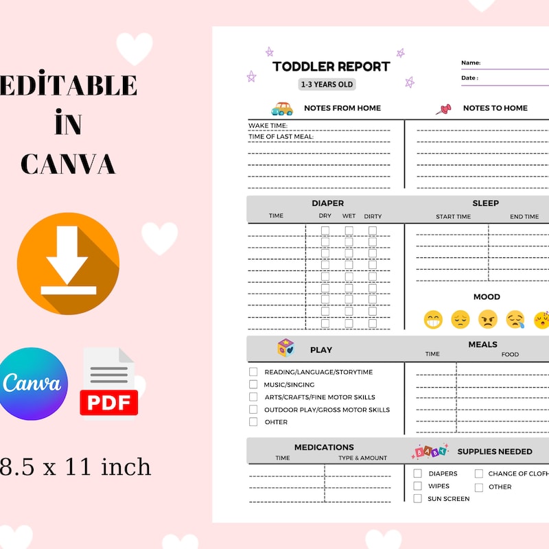 Toddler Daily Report - Etsy