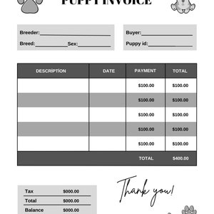 Printable Breeder Puppy Invoice, Selling A Puppy - Etsy