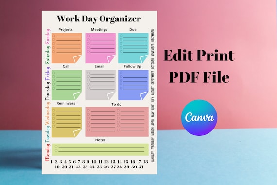 Workday Organizer Template Work Planner Editable PDF to Do - Etsy
