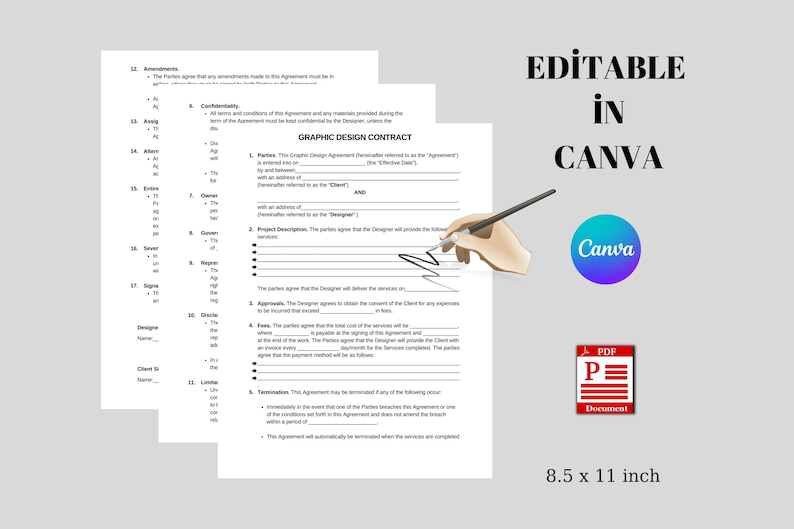 Printable Graphic Design Contract: Editable Agreement (canva Template ...