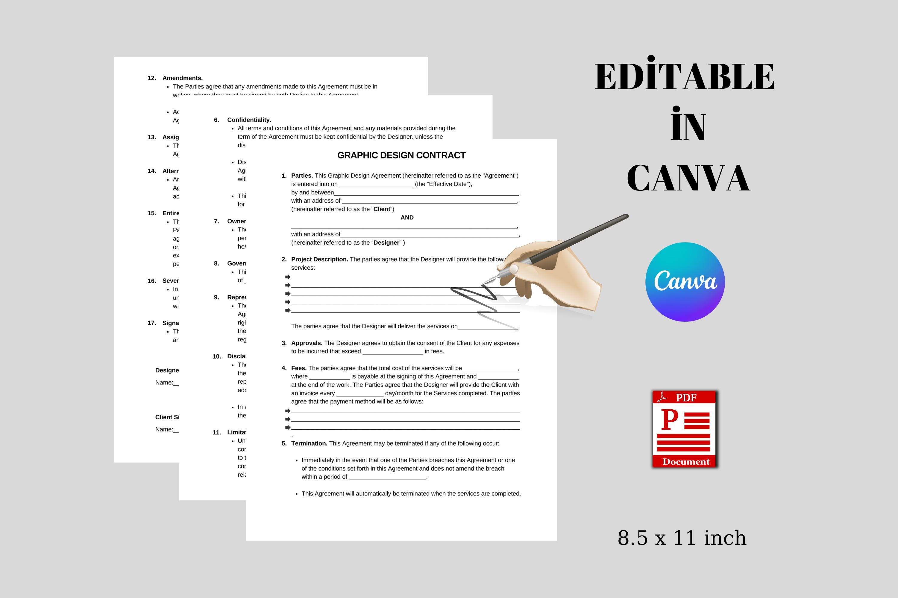Printable Graphic Design Contract: Editable Agreement (canva Template ...