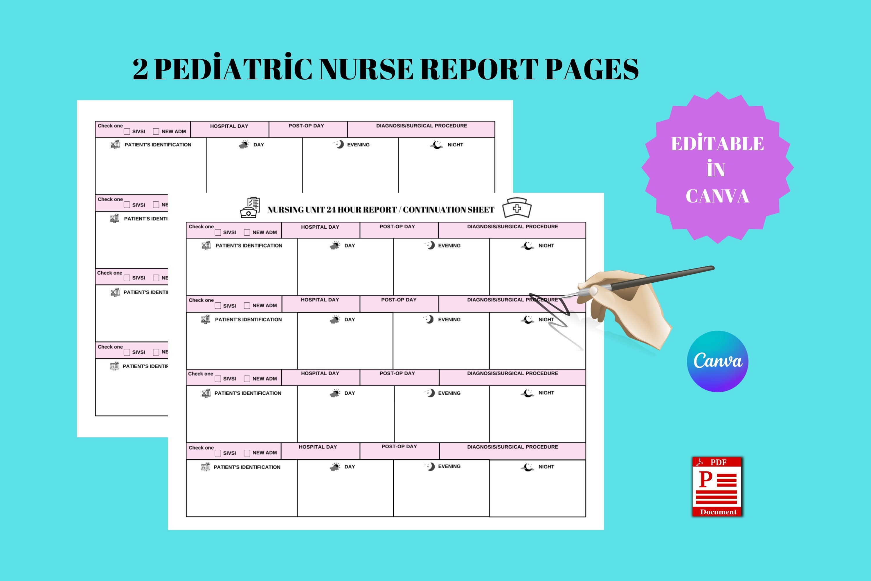 Printable Pediatric Nurse Report Page for 2 Patients, Pediatric Nurse ...