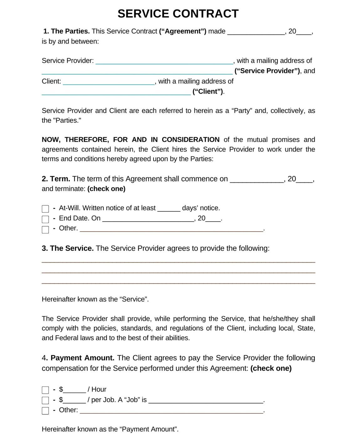 Easy and Simple Printable Service Contract Templates, Editable and ...
