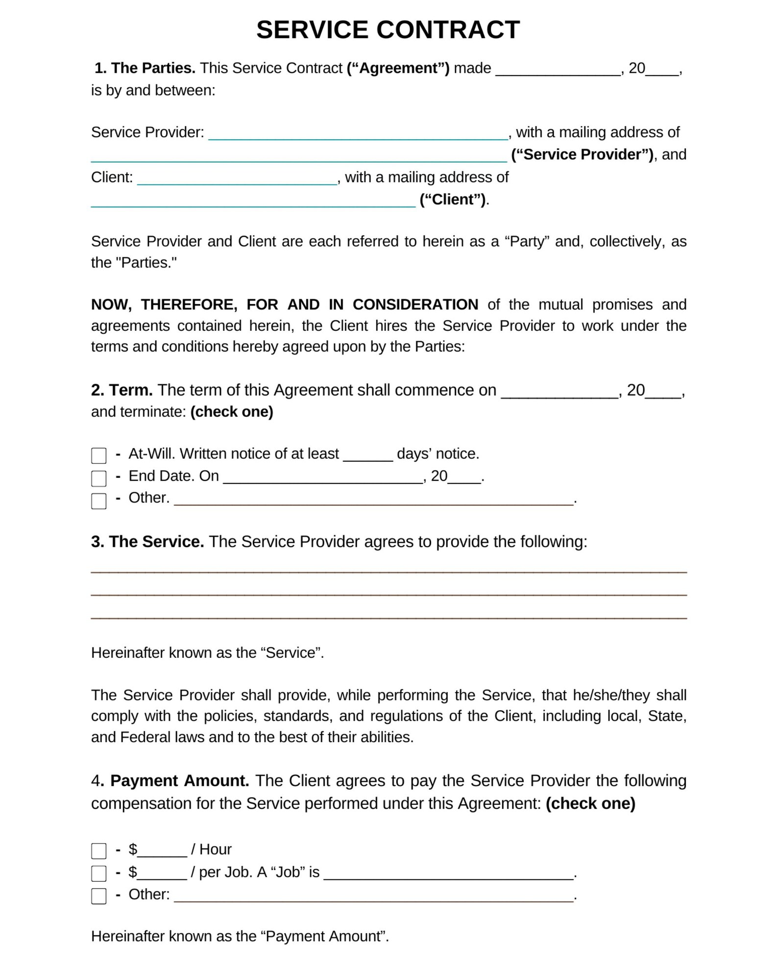 Easy and Simple Printable Service Contract Templates, Editable and ...