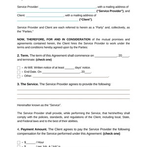 Easy and Simple Printable Service Contract Templates, Editable and ...
