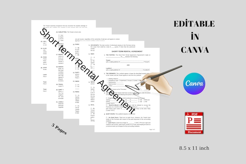 Printable Short Term Rental Agreement, Editable Vacation Rental ... Printable Short Term Rental Agreement, Editable Vacation Rental ...