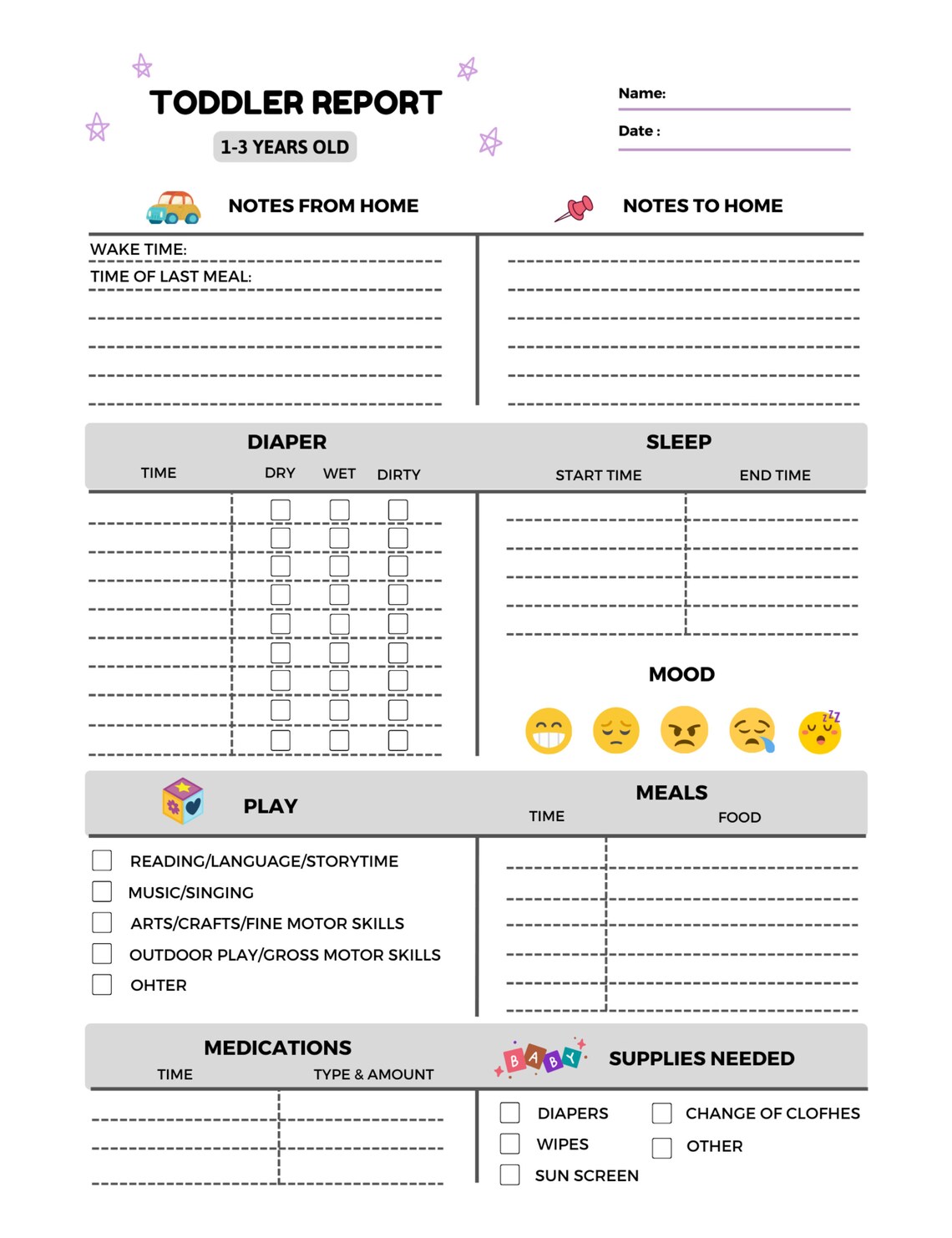 Printable Daily Toddler Report: Nanny Babysitter Schedule (editable ...