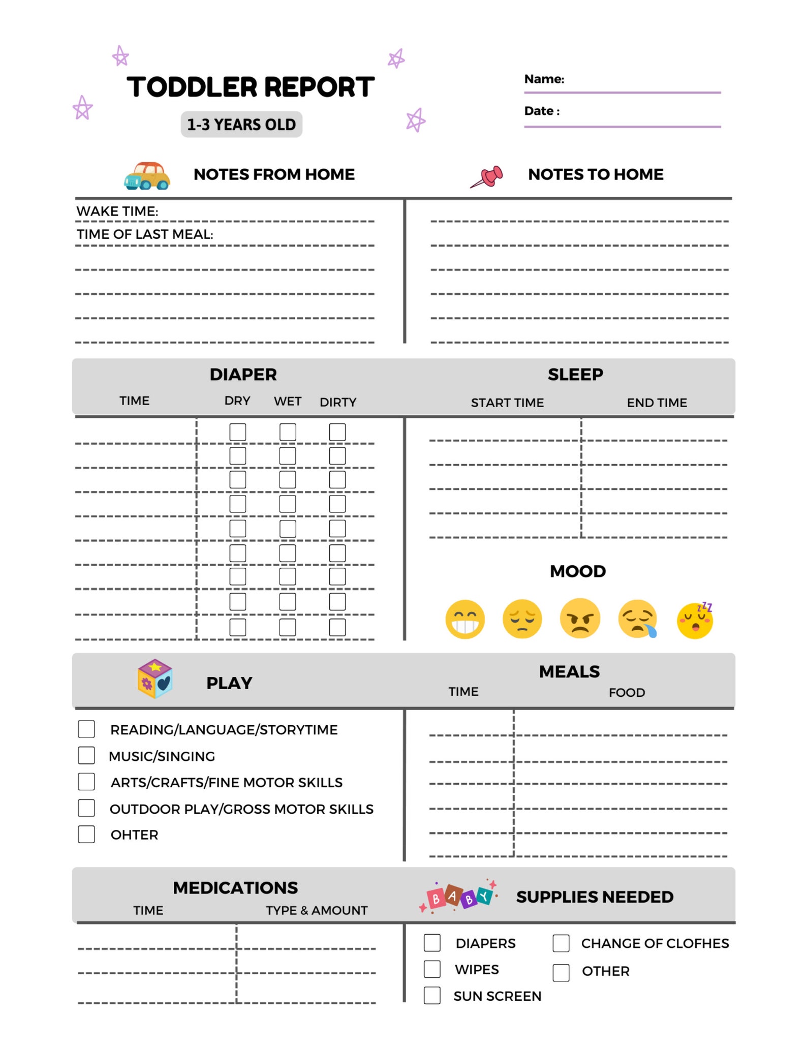 Printable Toddler Report: Daily Toddler Schedule for Nanny, Editable in ...