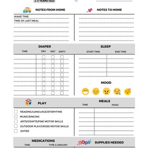 Printable Toddler Report: Daily Toddler Schedule for Nanny, Editable in ...