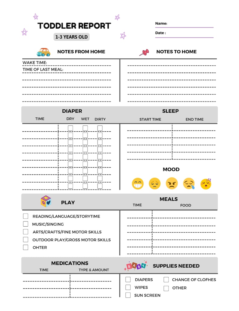 Printable Toddler Report: Daily Toddler Schedule for Nanny, Editable in ...