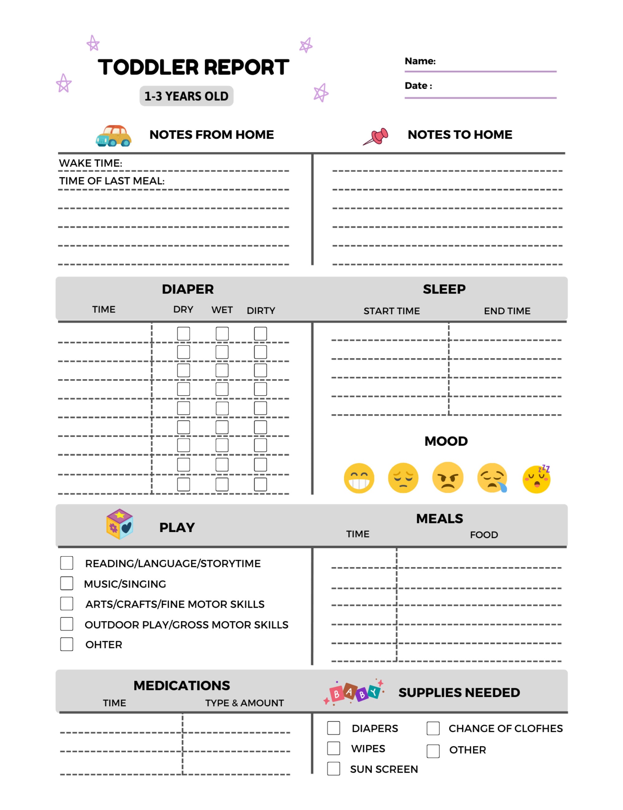 Printable Toddler Report: Daily Toddler Schedule for Nanny, Editable in ...