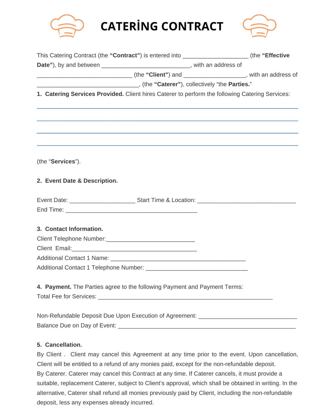 Printable DIY Catering Contract, Editable Food Supply Contract, Wedding ...