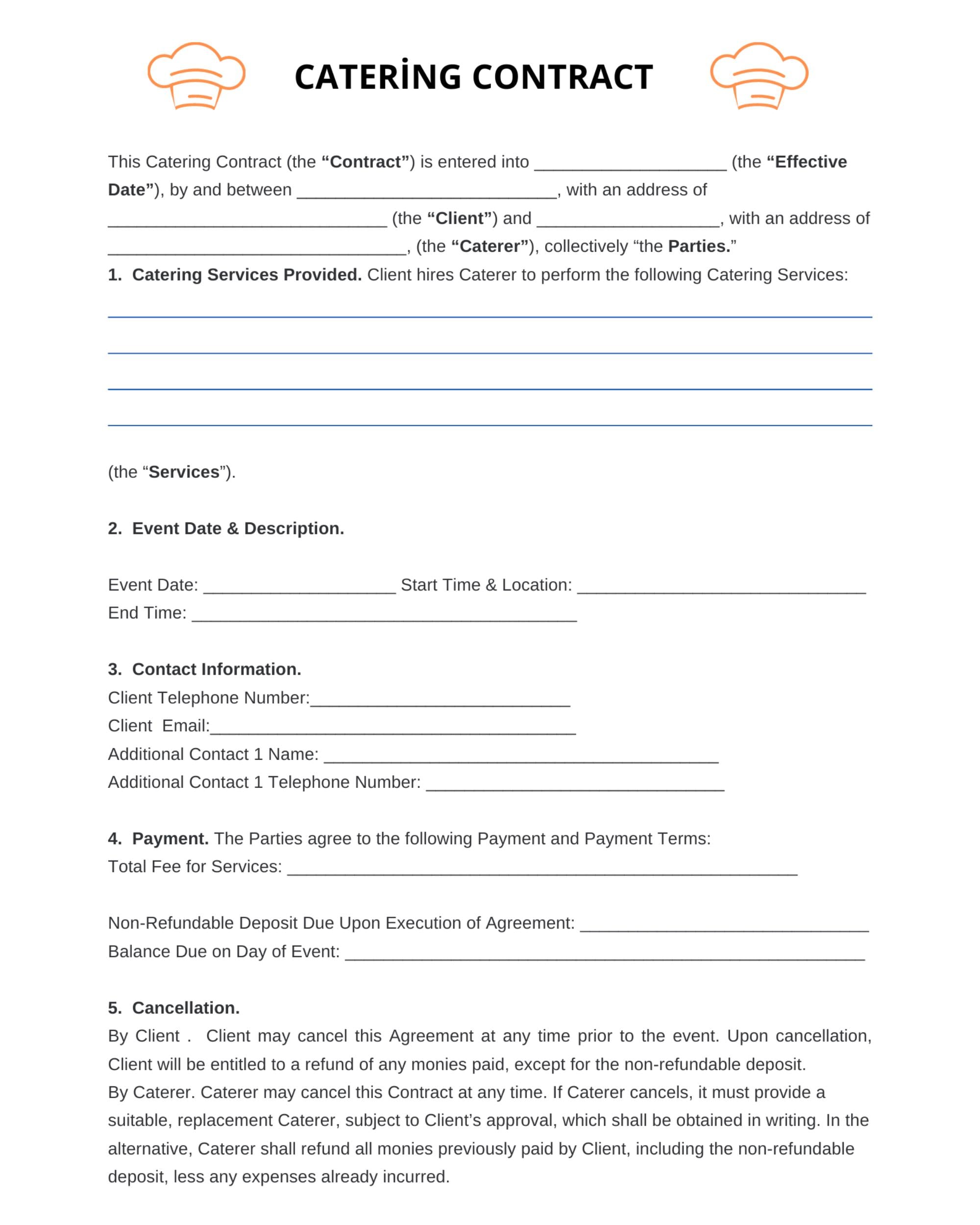 Printable DIY Catering Contract, Editable Food Supply Contract, Wedding ...