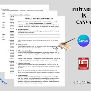 Printable Virtual Assistant Contract Template: Editable Client Service ...