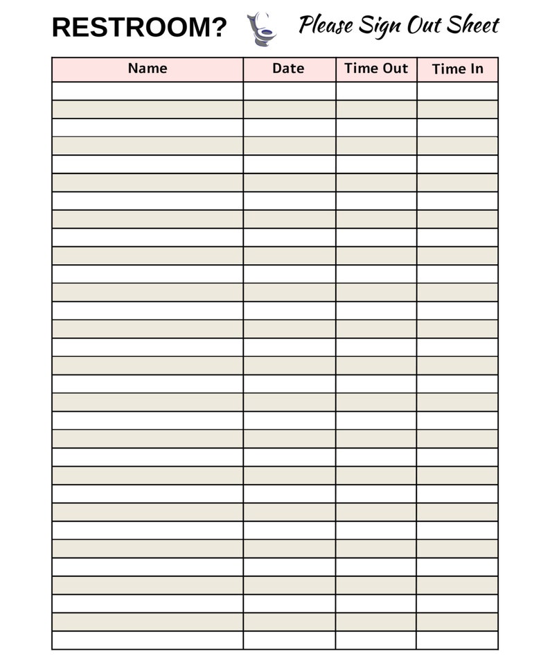 Restroom Sign Out Sheet Printable, Classroom Organization Template - Etsy