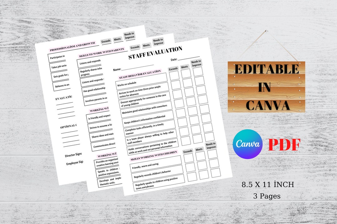 Daycare Staff Evaluation, Editable on CANVA Child Care Center Employee ...