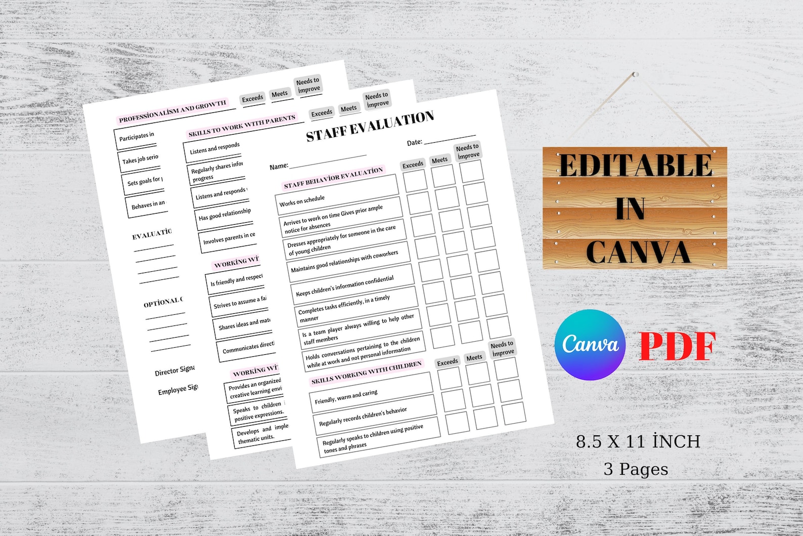 Daycare Staff Evaluation, Editable on CANVA Child Care Center Employee ...